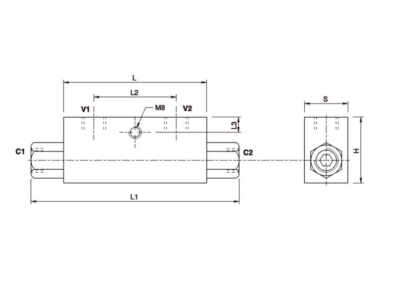 MARCHESINI Dual Pilot Operated Check Valve 3/8'' BSP (35 L/min Flow Rate)