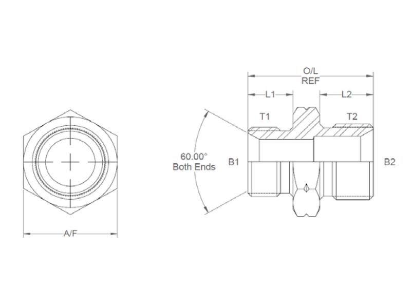 Hydraulic Adaptor M18 x 1.50 Metric Male x M22 x 1.50 Metric Male