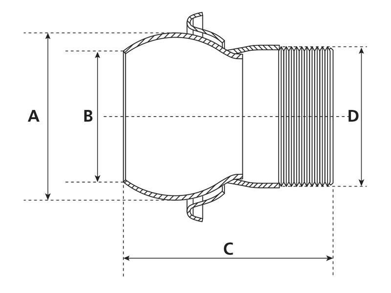 Coupling with Threaded End - Male 6'' (150mm) x 6'' (Galvanised)