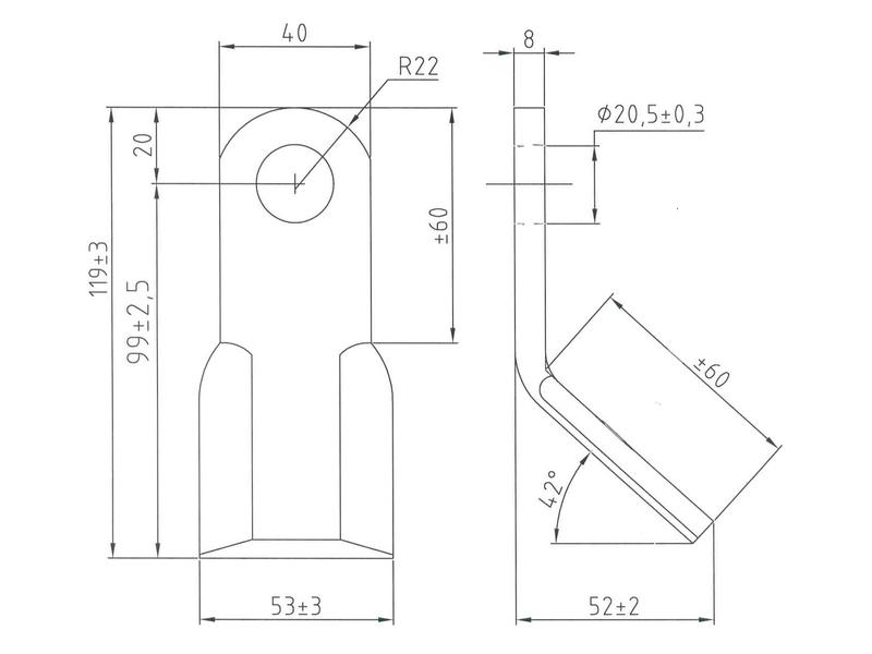 Y type flail, Length: 118mm, Width: 40mm, Hole Ø: 20.5mm, Thickness ...