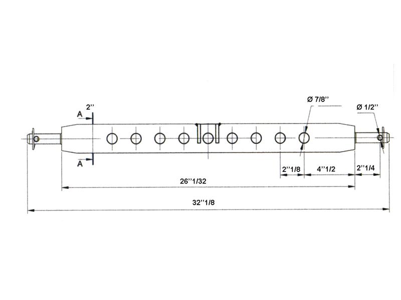 Drawbar Hitch System (Cat. 1 (Ø22mm)) No. holes: 9, 775mm.