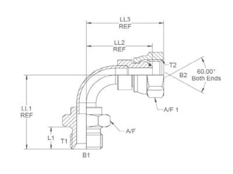 Hydraulic Adaptor 1/2'' BSP Male x 1/2'' BSP Swivel Female 90° Swept Elbow
