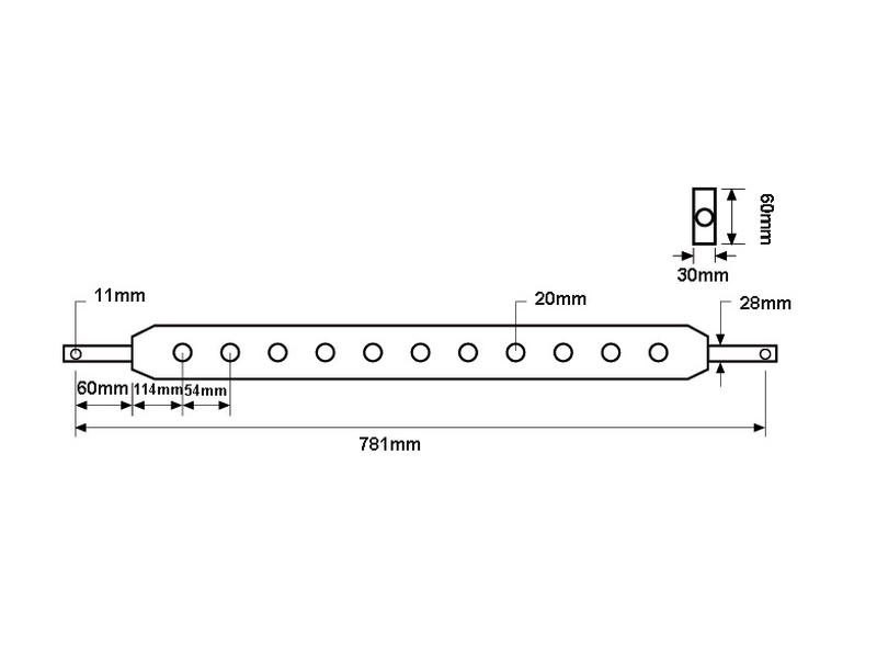 Flat Drawbar (Cat. 2 (Ø28mm)) No. holes: 9, 781mm