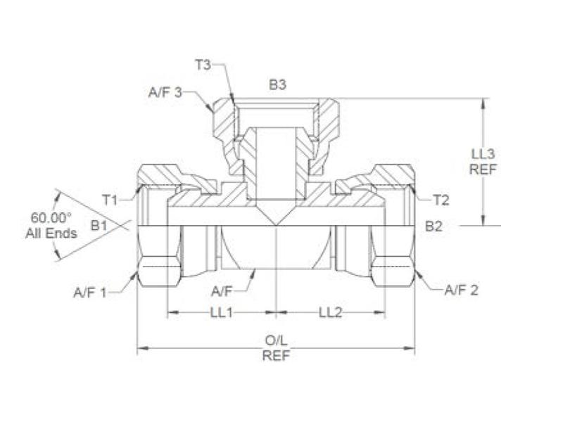 Hydraulic Tee Piece 3/8'' BSP Swivel Female x 3/8'' BSP Swivel Female x ...
