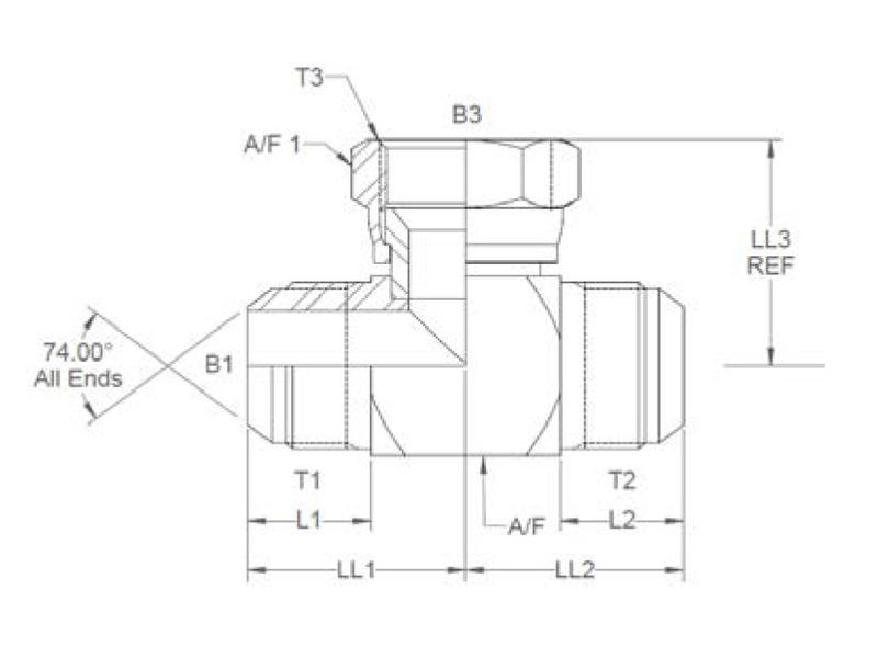 Hydraulic Tee Piece 3/4'' JIC Male x 3/4'' JIC Male x 3/4'' JIC Swivel ...