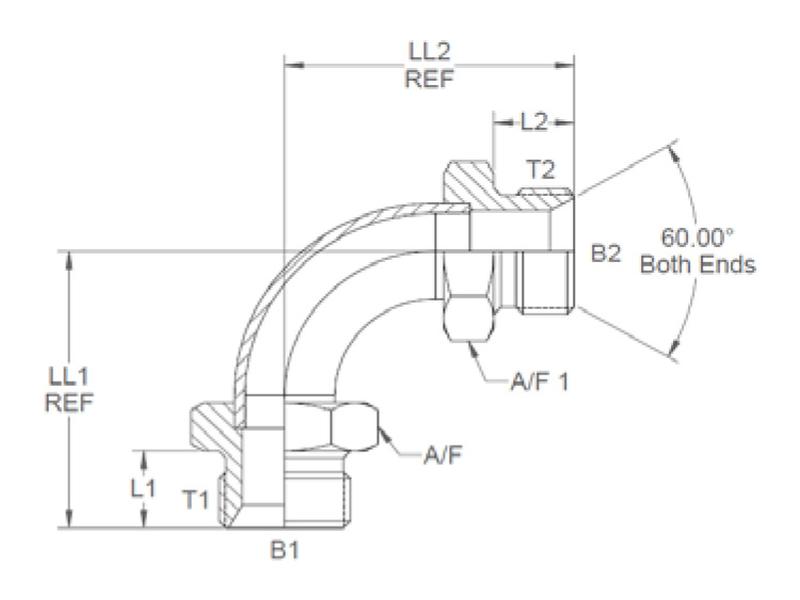 Hydraulisch verloopstuk 3/8'' BSP Man x 3/8'' BSP Man 90° Gebogen