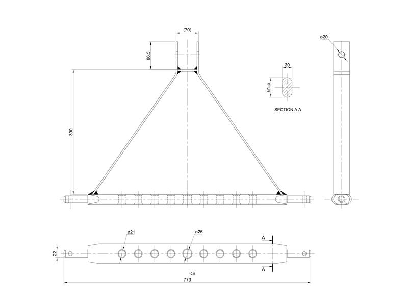 Drawbar Hitch System (Cat. 1 (Ø22mm)) No. holes: 9, 730mm.