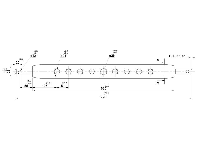 Drawbar Hitch System (Cat. 1 (Ø22mm)) No. holes: 9, 730mm.