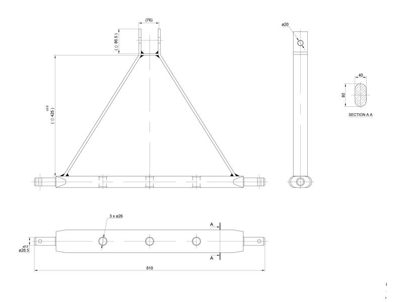 Drawbar Hitch System (Cat. 2 (Ø28mm)) No. holes: 3, 770mm.