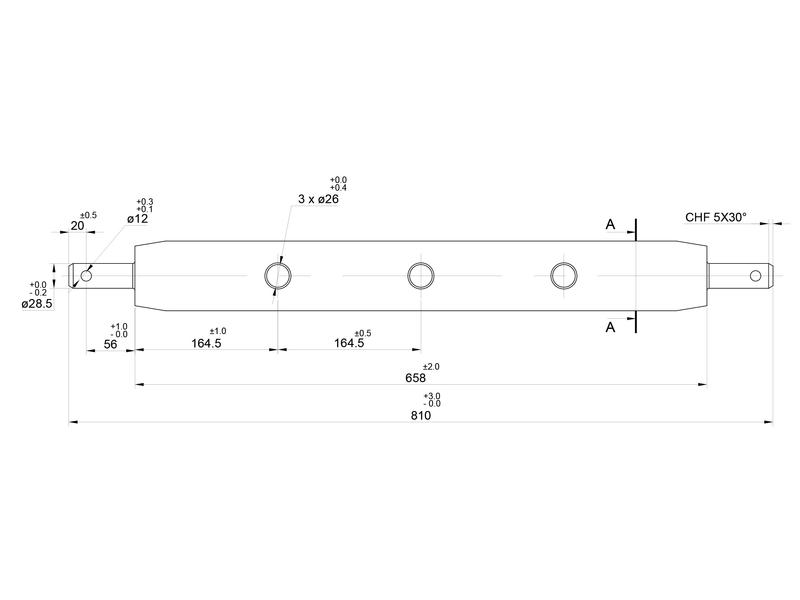 Drawbar Hitch System (Cat. 2 (Ø28mm)) No. holes: 3, 770mm.