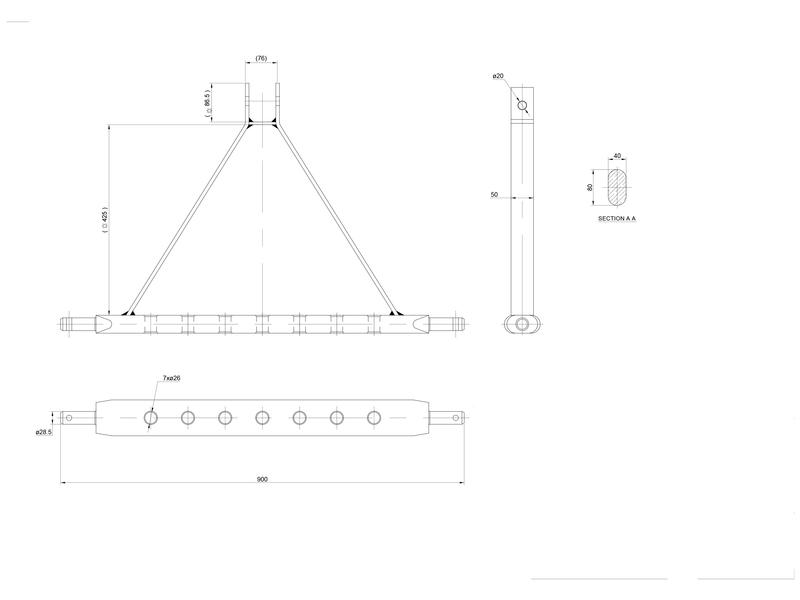 Drawbar Hitch System (Cat. 2 (Ø28mm)) No. holes: 7, 862mm.