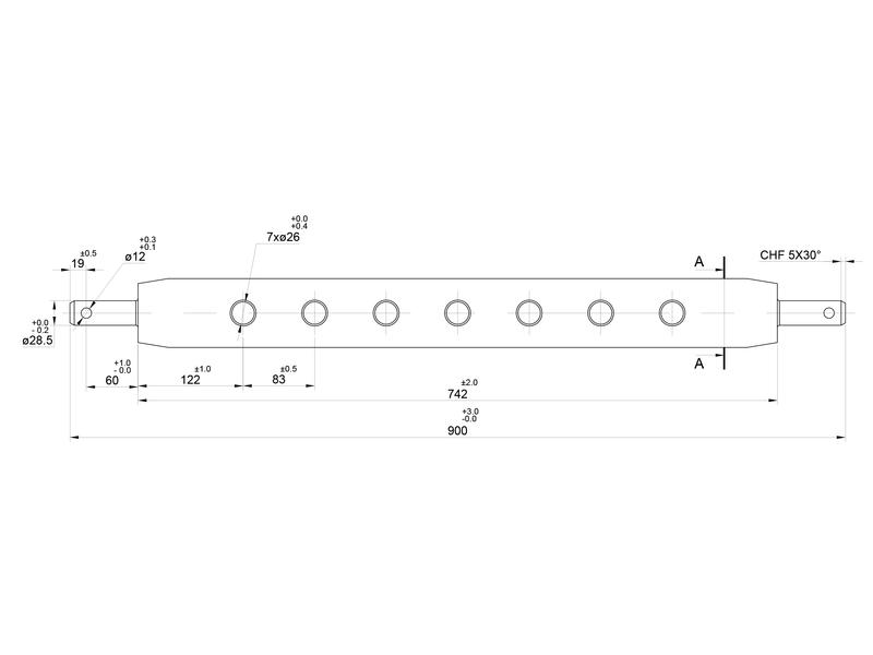 Drawbar Hitch System (Cat. 2 (Ø28mm)) No. holes: 7, 862mm.