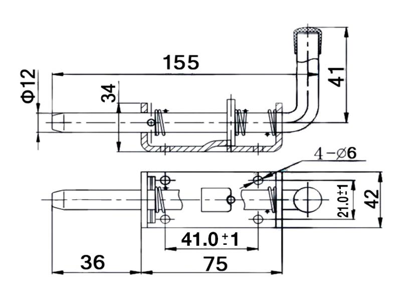 Spring Bolt, Bolt Ø13mm, Plate size: 75mm x 40mm
