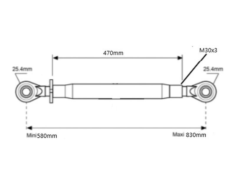 Top Link (Cat.2/2 (Ø25/25mm)) Ball and Ball, M30 x 3.00, Min. Length ...