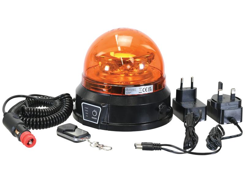 LED Rechargeable Beacon, Amber, Magnetic 100-240V, 12/24V