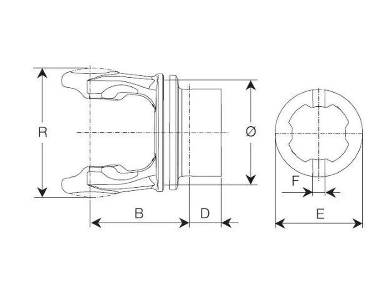 PTO Tube Yoke (U/J Size: 30.2 x 79.4mm) Profile: Square, Size: 46.9 x 4 ...