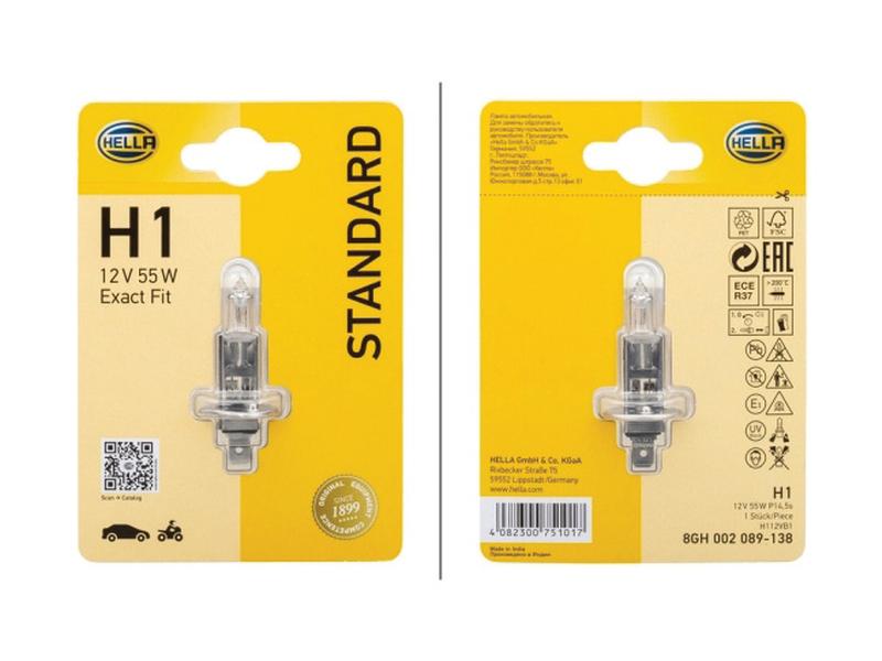 Light Bulb (Halogen) H1, 12V, 55W, P14.5s (Clamshell 1 pc.)