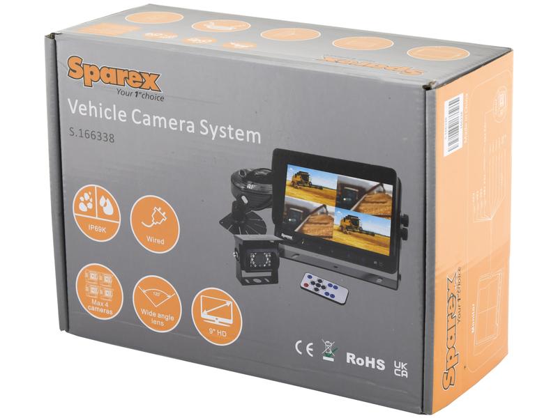 Wired Vehicle Camera System 9'' 4QUAD Split Digital Touch Button Monitor, HD Camera, Cable ...