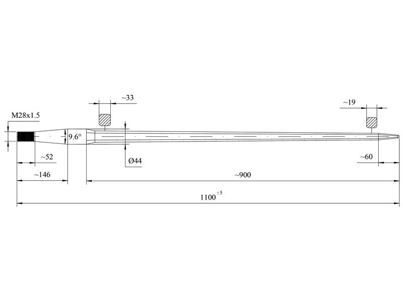 Loader Tine - Straight 1100mm, Thread size: M28 x 1.50 (Square)