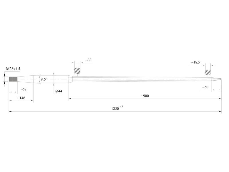 Loader Tine - Straight 1250mm, Thread size: M28 x 1.50 (Square)