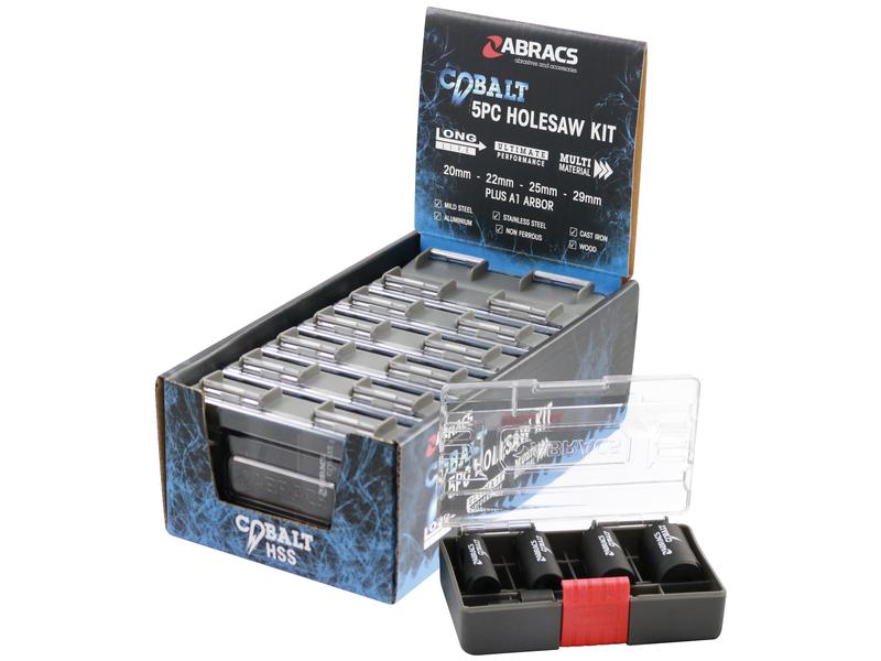 Cobalt Holesaw Kit 5 pcs. - 20mm, 22mm, 25mm, 29mm & A1 Arbor