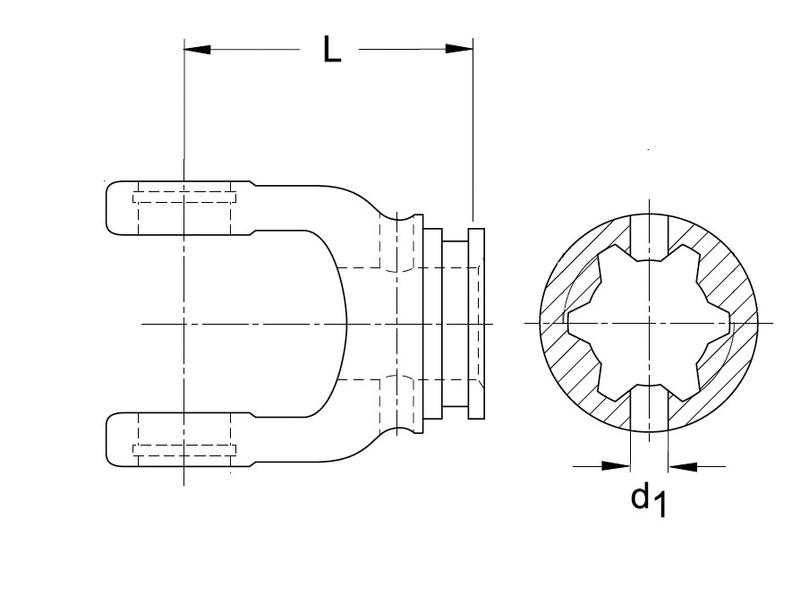 PTO Tube Yoke (U/J Size: 32 x 76mm) Profile: Star, Size: 61 x 47 x 4 ...