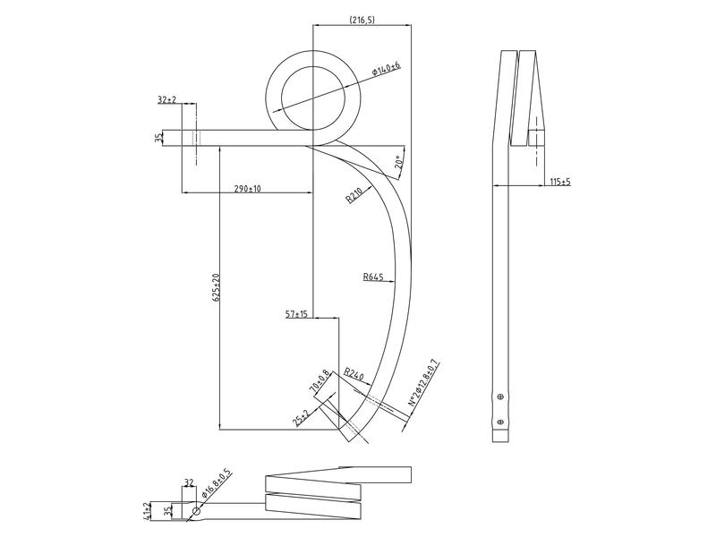 Pigtail tine - 35 x 35x625 RH