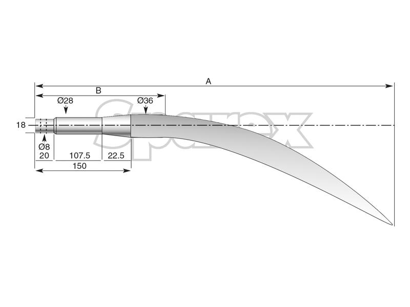 Loader Tine - Curved 680mm, (Star)