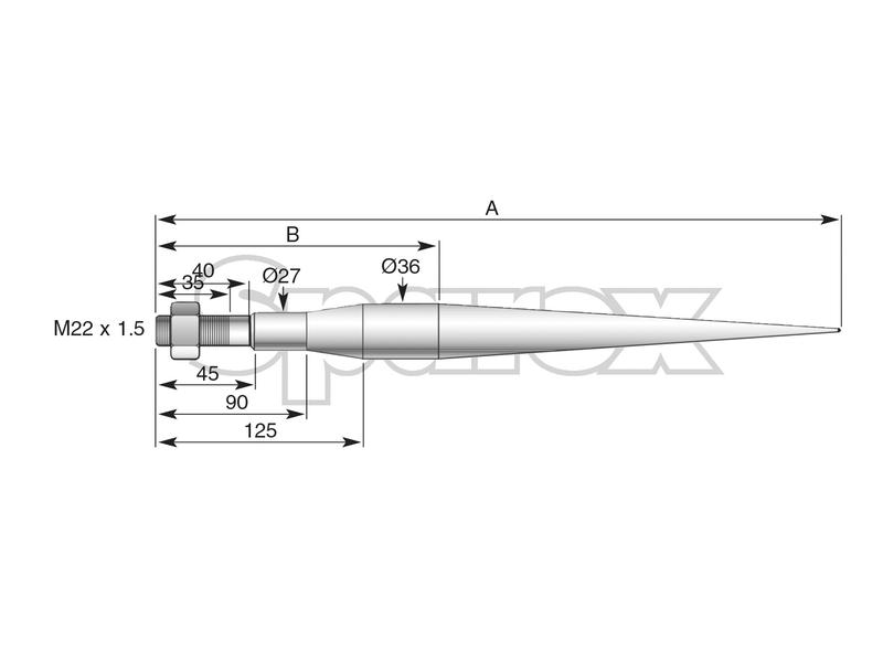 Loader Tine - Straight 800mm, Thread size: M20 x 1.50 (Star)