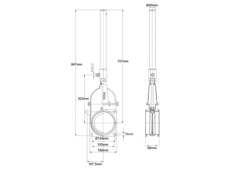 Gate valve with gas hydraulic ram - Double flanged 6''
