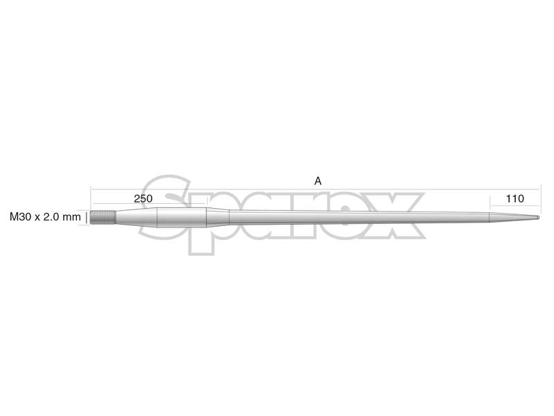 Loader Tine - Straight 810mm, Thread size: M30 x 2.00 (Square)