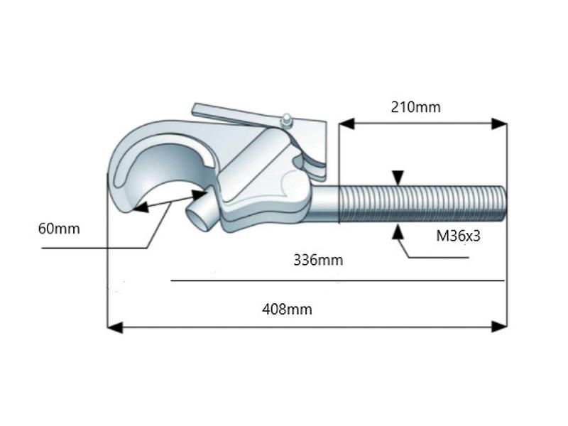 Top Link Forged Hook - Cat. 3 (Ø32mm), Thread size: M36 x 3.00 - RH
