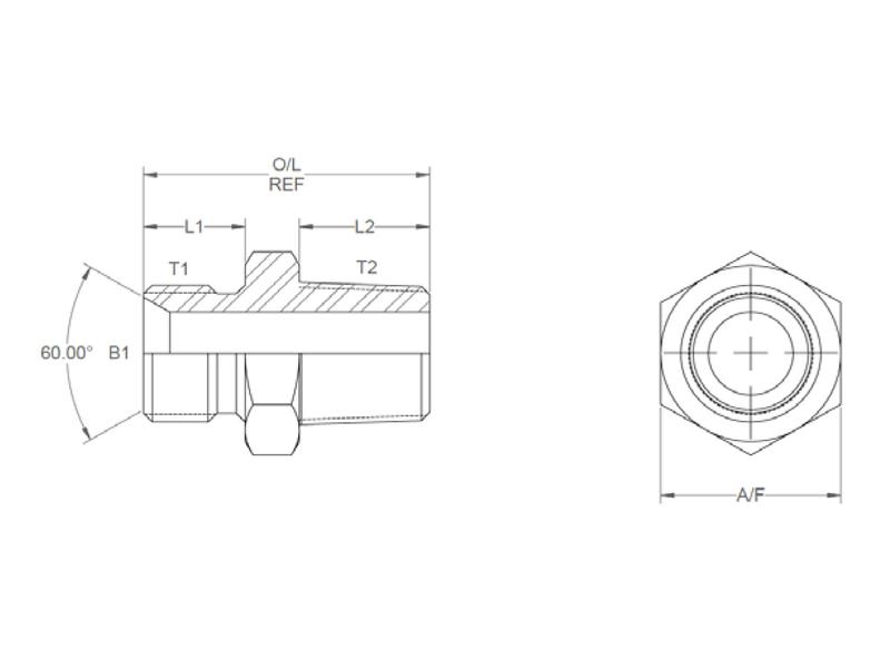 Hydraulic Adaptor 3/8'' BSP Male x 3/8'' BSPT Male