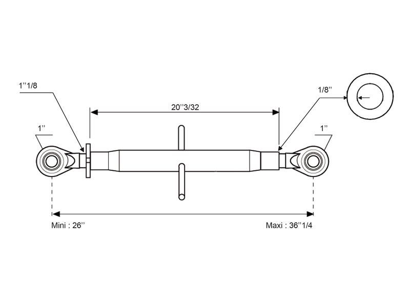 Top Link (Cat.2/2 (Ø25/25mm)) Ball and Ball, 1-1/8, Min. Length: 660mm.