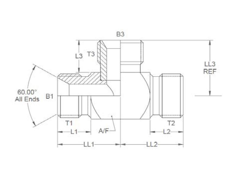 Hydraulic Tee Piece 1/2'' BSP Male x 1/2'' BSP Male x 1/2'' BSP Male