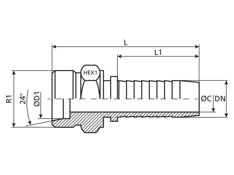Dicsa Metric 24° Hose Insert 5/8'' x M26 x 1.5 (18L) Male Thread Straight