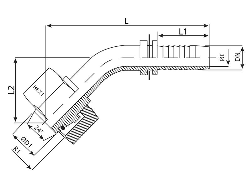 Dicsa Metric 24° Hose Insert 1/2'' x M22 x 1.5 (15L) 135° Swept Swivel ...
