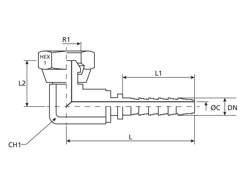 Dicsa BSP 60° Hose Insert 3/8'' x 3/8'' Female Thread 90° Compact Swivel