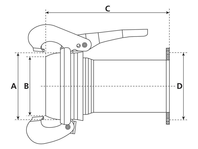 Coupling with square Flange Long - Male 5'' (133mm) x 5'' (125mm ...
