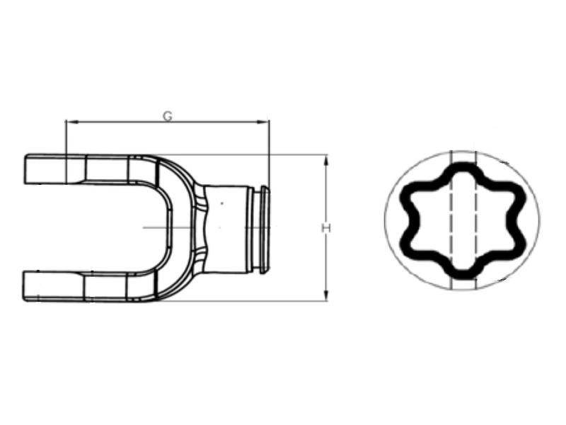 PTO Tube Yoke (U/J Size: 36 x 89mm) Profile: Star, Size: 51 x 37mm, Ref ...