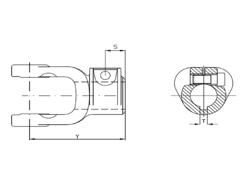 PTO Yoke - Interfering Clamp Bolt (U/J Size: 27 x 70mm) Bore Ø35mm, Key ...