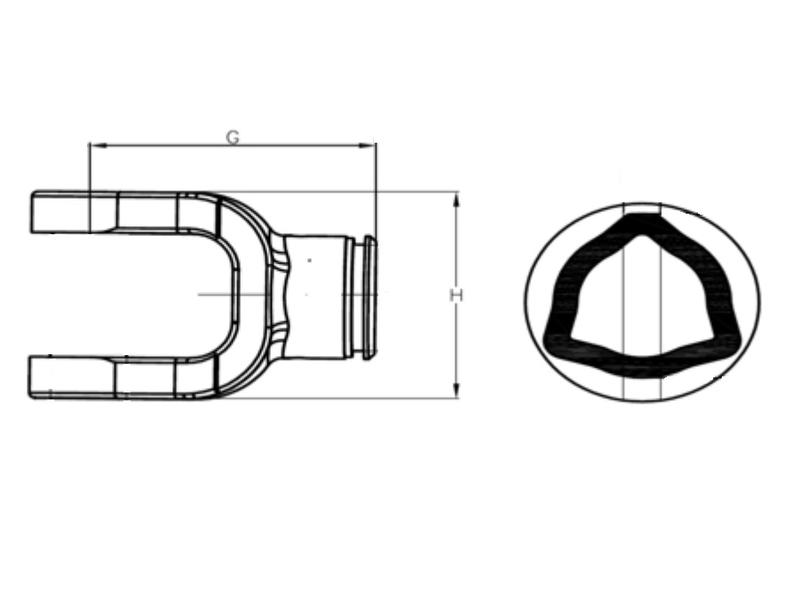PTO Tube Yoke (U/J Size: 35 x 106.5mm) Profile: Triangle, Size: 45 x 45 ...