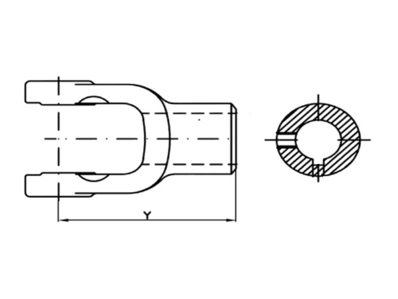 PTO Yoke - Keyed Yoke (U/J Size: 27 x 74.5mm) Bore Ø1-3/8'', Key Size ...