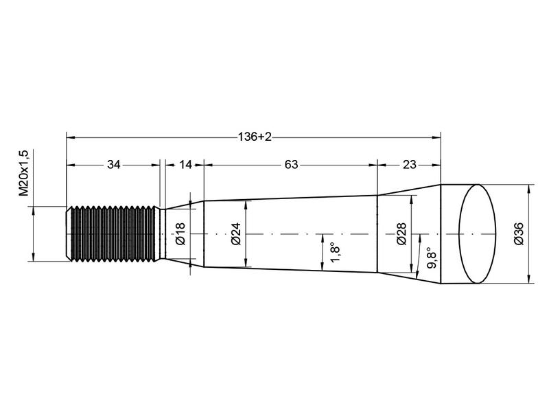 Loader Tine - Straight 760mm, Thread size: M20 x 1.50 (Star)