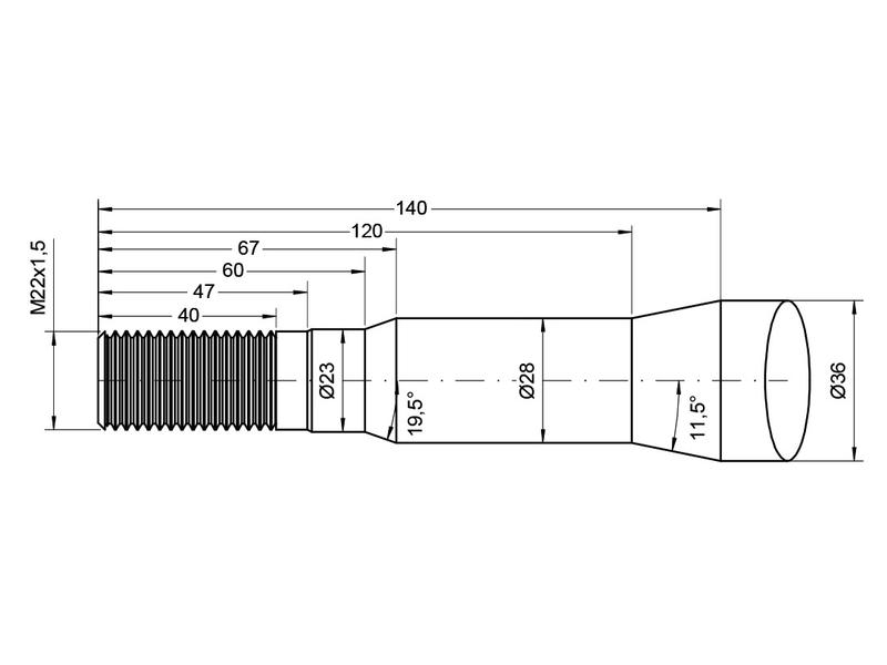 Loader Tine - Cranked 880mm, Thread size: M22 x 1.50 (H - fluted)