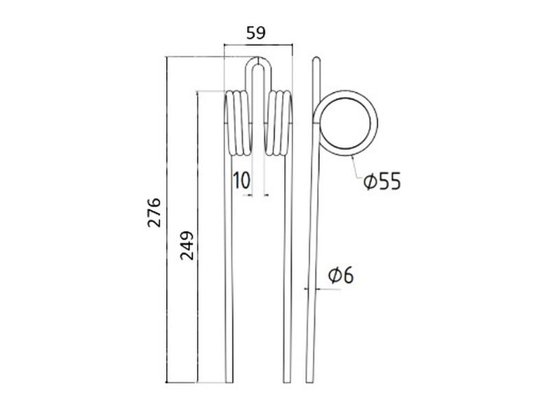 Grass & Weeder Tine - - - Length:275mm, Width:60mm, Ø5.9mm - Replacement for Kongskilde