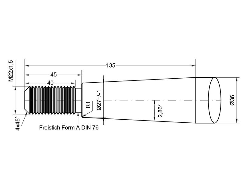 Loader Tine - Cranked 920mm, Thread size: M22 x 1.50 (H - fluted)