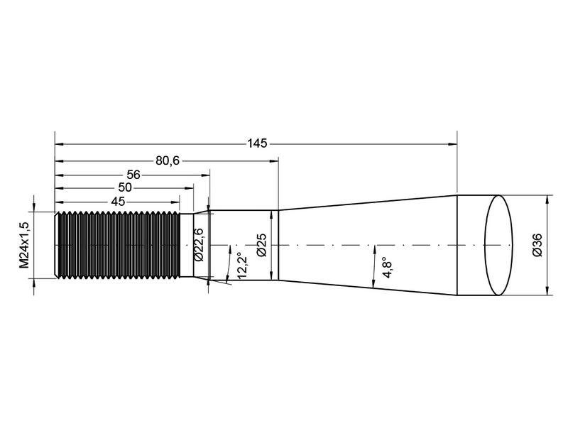 Loader Tine - Cranked 820mm, Thread size: M24 x 1.50 (Square)