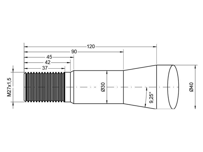 Loader Tine - Cranked 840mm, Thread size: M27 x 1.50 (Square)